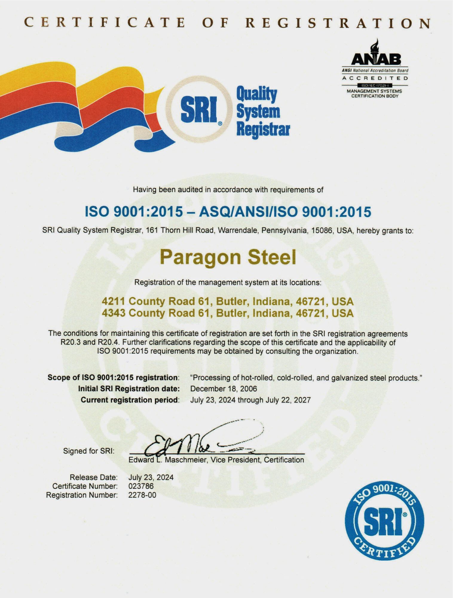 ISO Certification – Paragon Steel